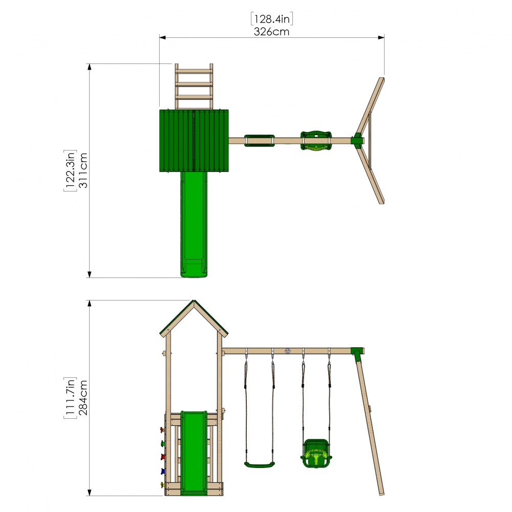Little Rascals Wooden Climbing Frame & Double Swing Set with 3 in 1 ...