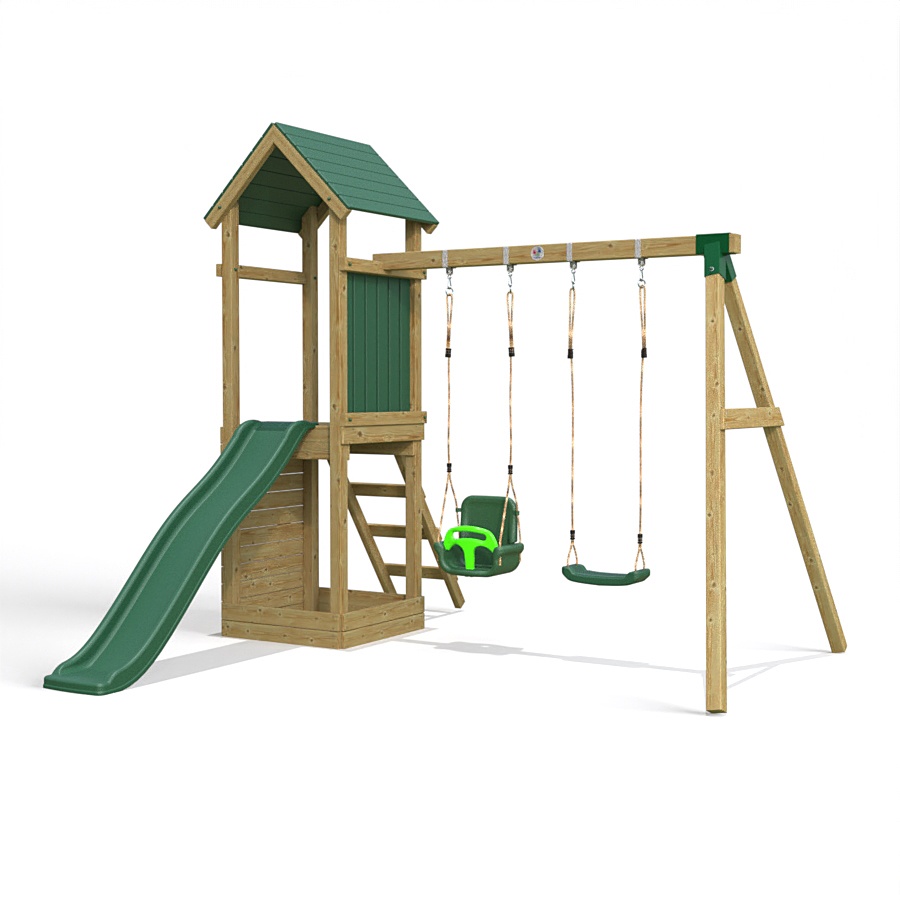 Little Rascals Wooden Climbing Frame & Double Swing Set with 3 in 1 ...