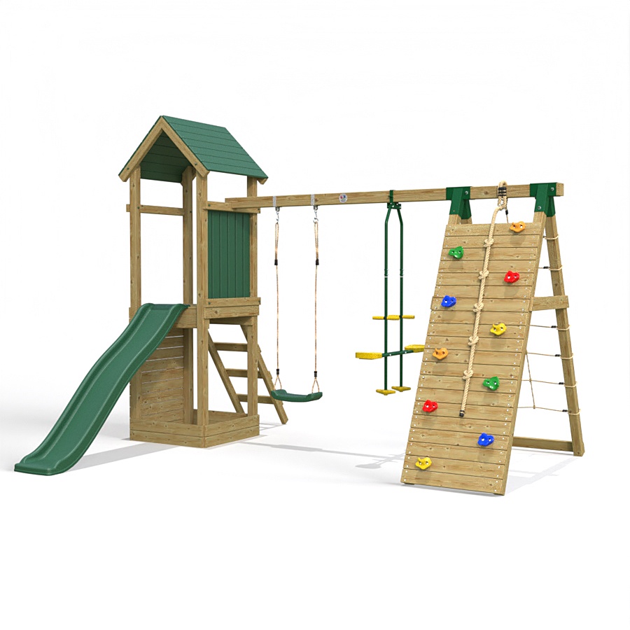 Little Rascals Wooden Climbing Frame & Double Swing Set with Climbing ...