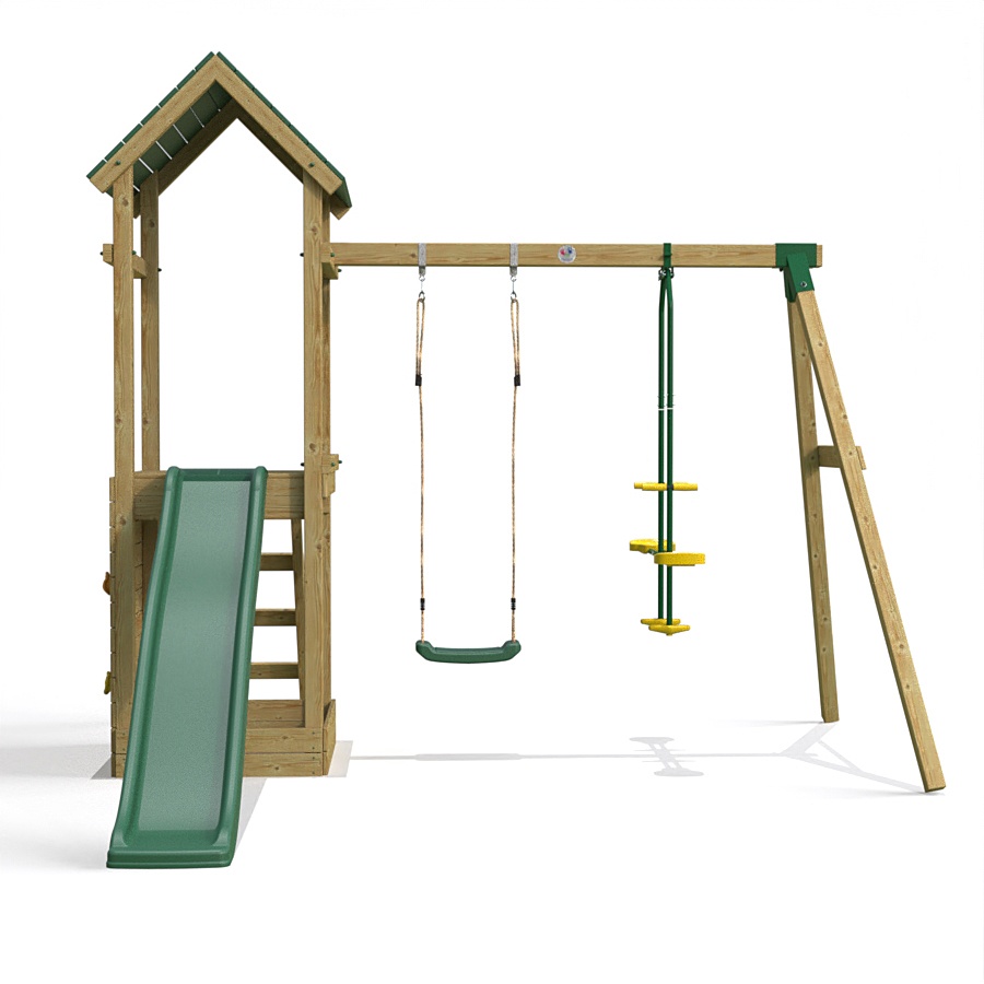Little Rascals Wooden Climbing Frame & Double Swing Set with Swing Seat ...