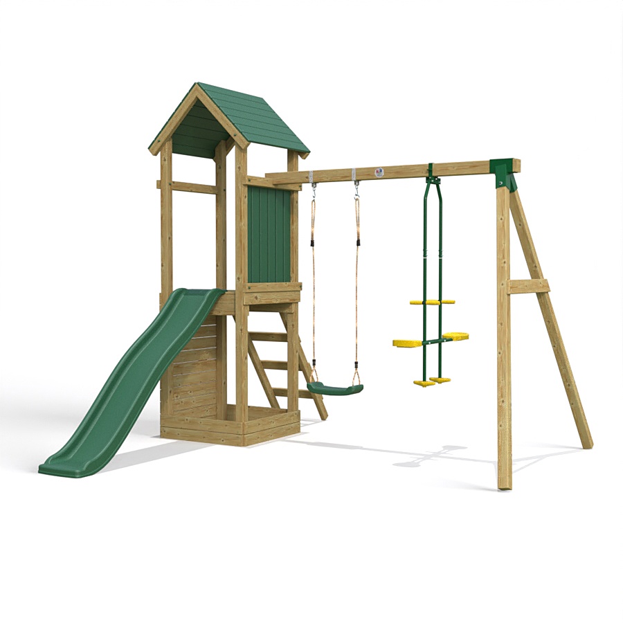 Little Rascals Wooden Climbing Frame & Double Swing Set with Swing Seat ...