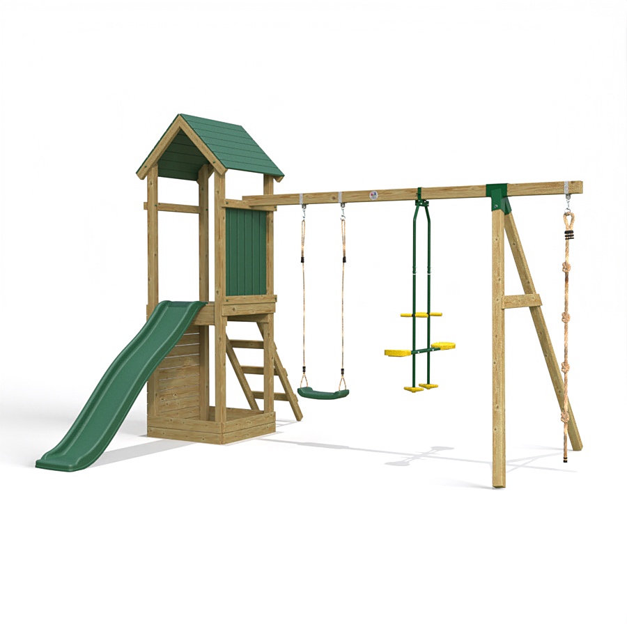 Little Rascals Wooden Climbing Frame & Double Swing Set with Swing Seat ...
