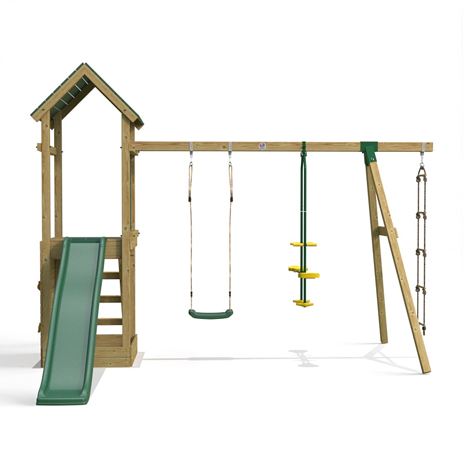 Little Rascals Wooden Climbing Frame & Triple Swing Set with Swing Seat ...