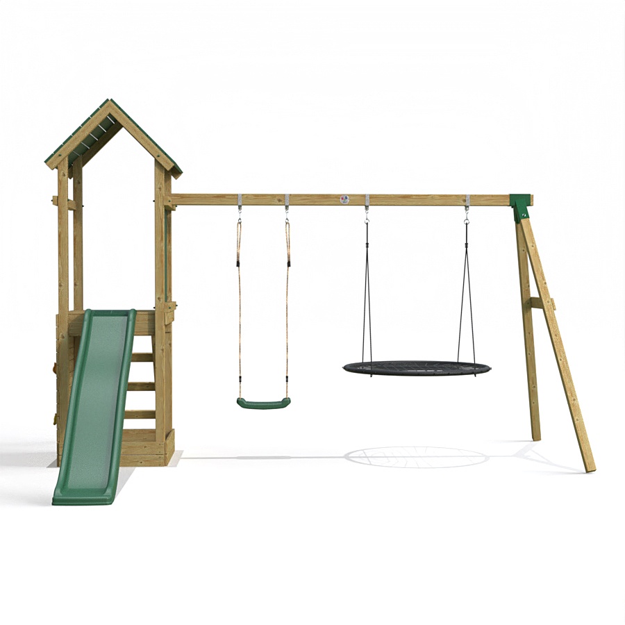 Little Rascals Wooden Climbing Frame & Double Swing Set with Swing Seat ...