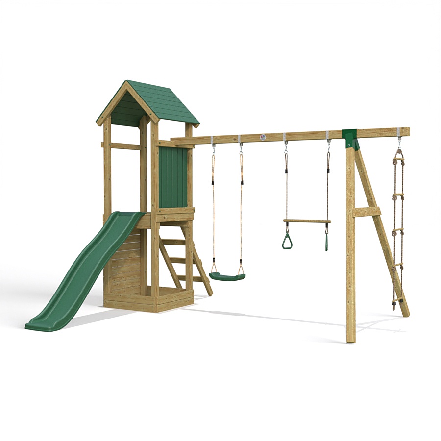 Little Rascals Wooden Climbing Frame & Triple Swing Set with Swing Seat ...