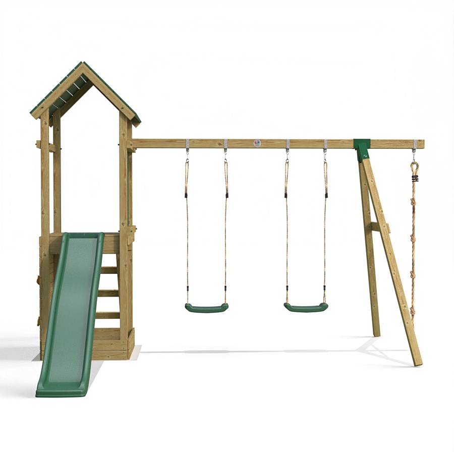 Little Rascals Wooden Climbing Frame & Triple Swing Set with 2 Swing ...