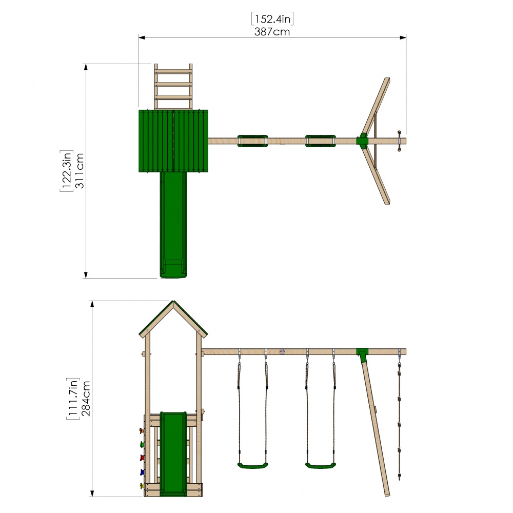 Little Rascals Wooden Climbing Frame & Triple Swing Set with 2 Swing ...