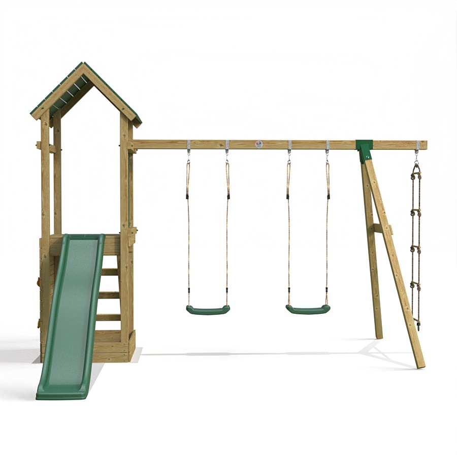 Little Rascals Wooden Climbing Frame & Triple Swing Set with 2 Swing ...