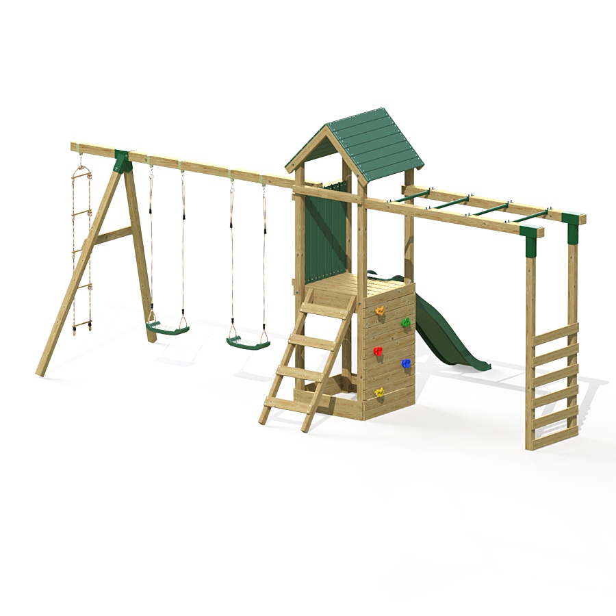 Little Rascals Triple Swing Set Climbing Frame with 2 Swing Seats, Rope ...