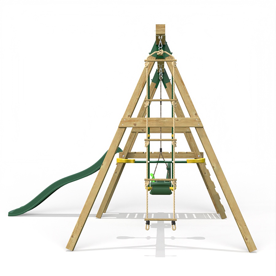 Little Rascals Wooden Double Swing Set with Slide, 3 in 1 Baby Seat ...