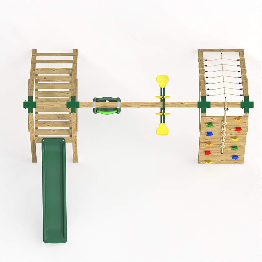 Little Rascals Wooden Double Swing Set with Slide, Climbing Wall/Net, 3 ...