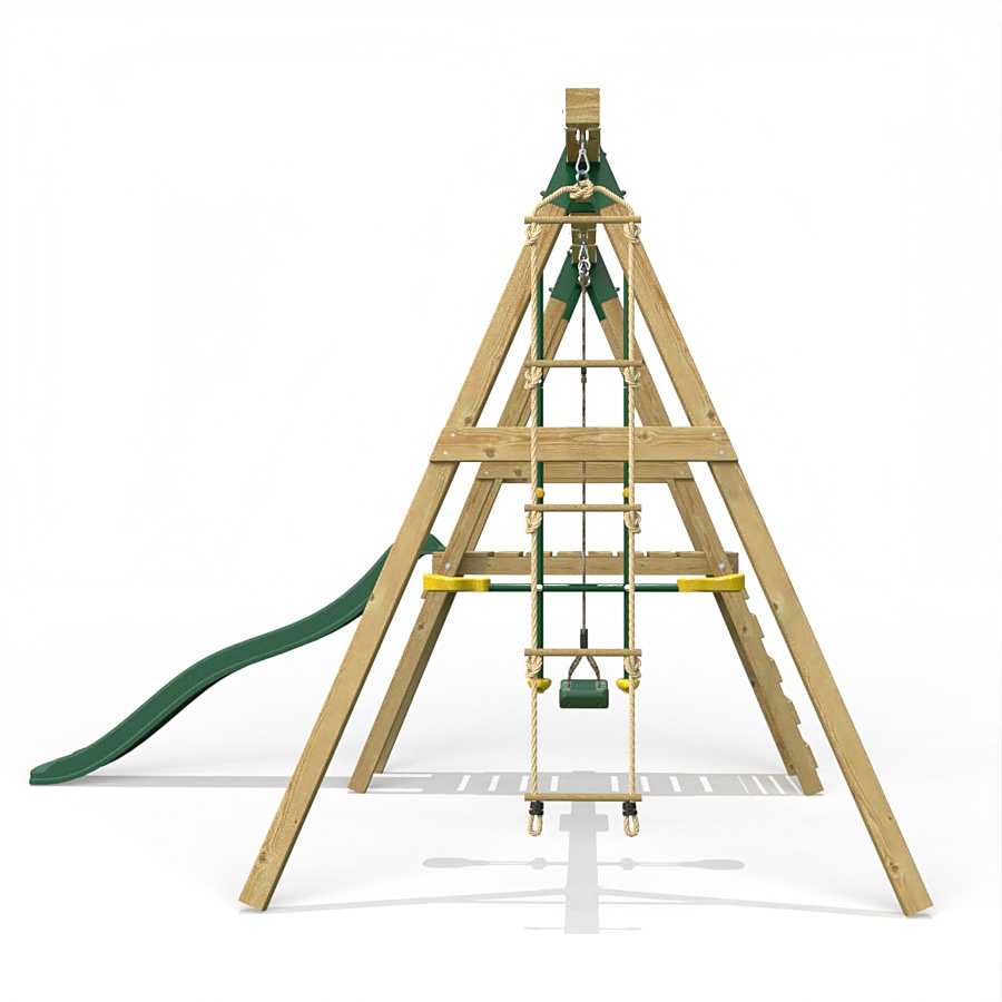 Little Rascals Wooden Double Swing Set with Swing Seat, Glider & Rope ...