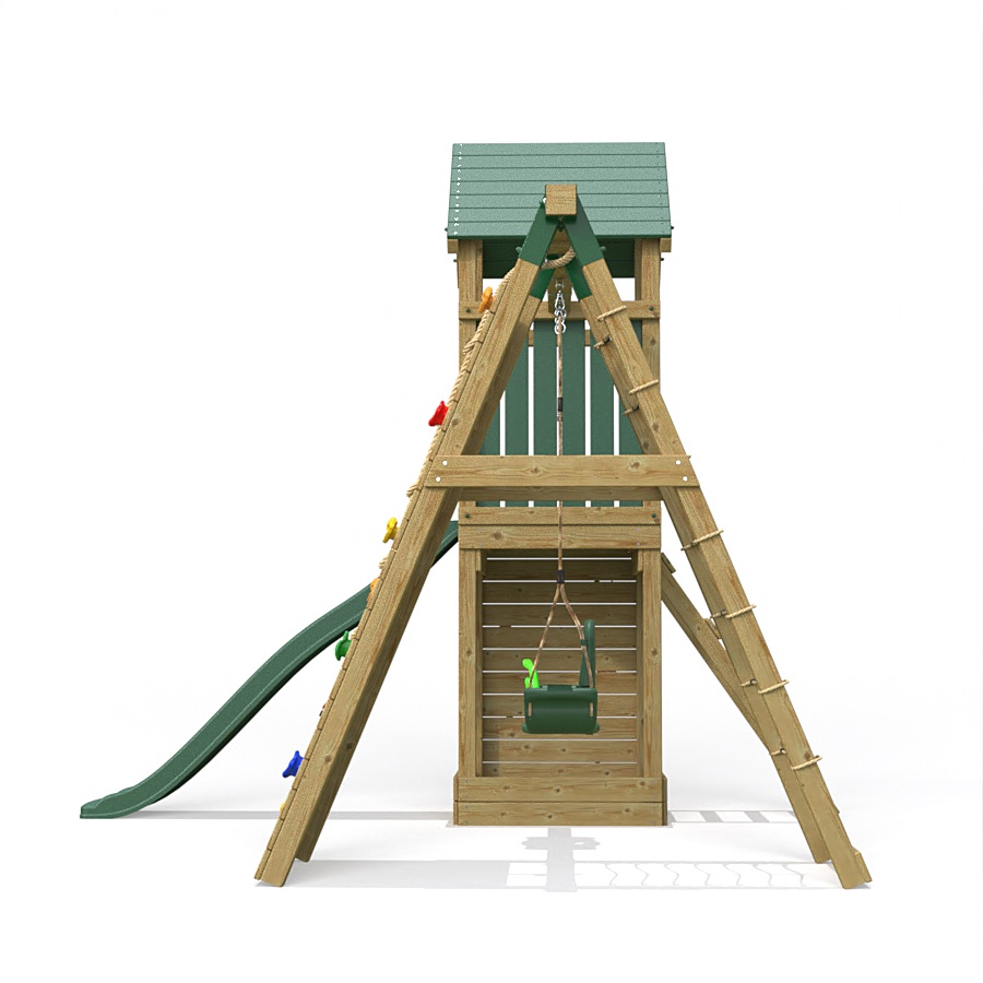 Little Rascals Wooden Climbing Frame & Single Swing Set with Climbing ...