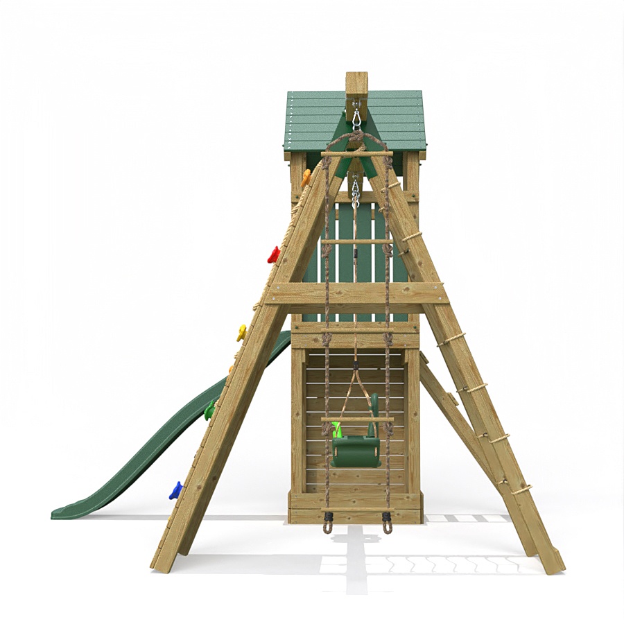 Little Rascals Wooden Climbing Frame & Double Swing Set with Climbing ...