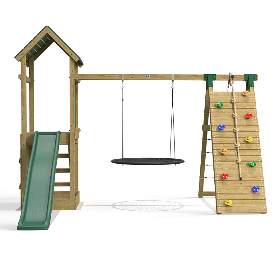 Little Rascals Wooden Climbing Frame & Single Swing Set with Climbing ...