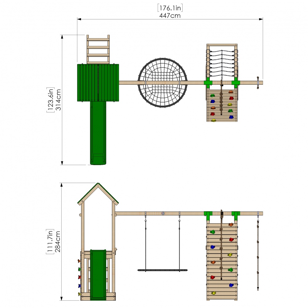 Little Rascals Wooden Climbing Frame & Double Swing Set with Climbing ...