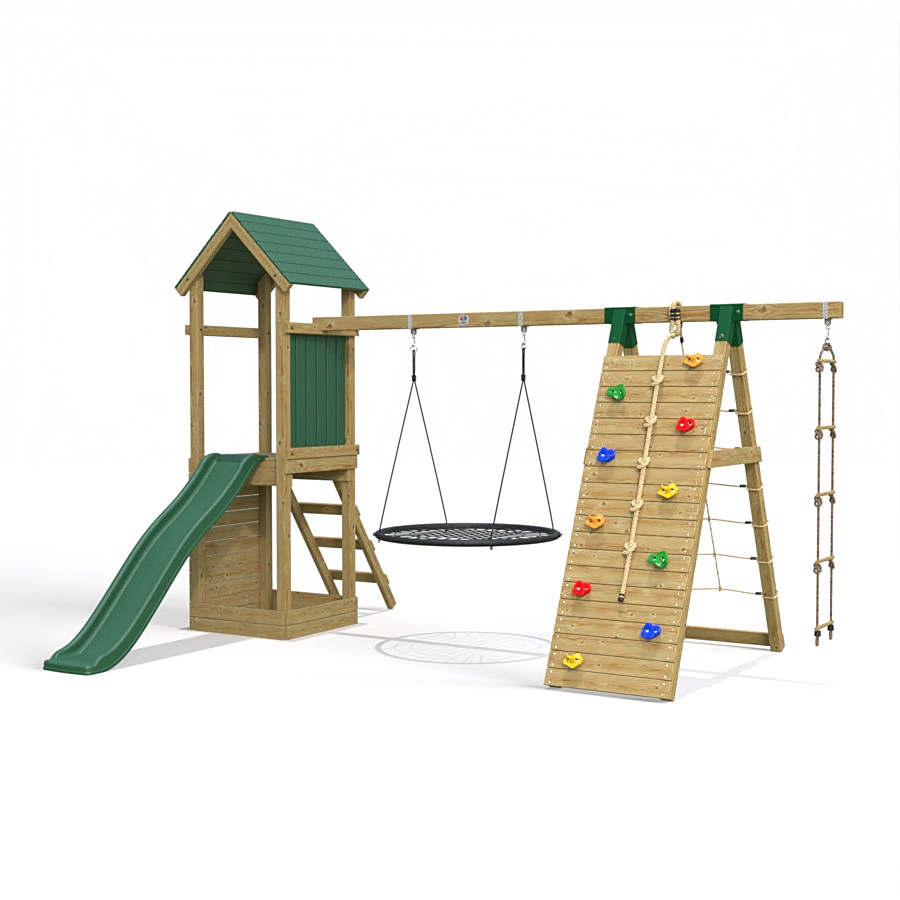Little Rascals Wooden Climbing Frame & Double Swing Set with Climbing ...