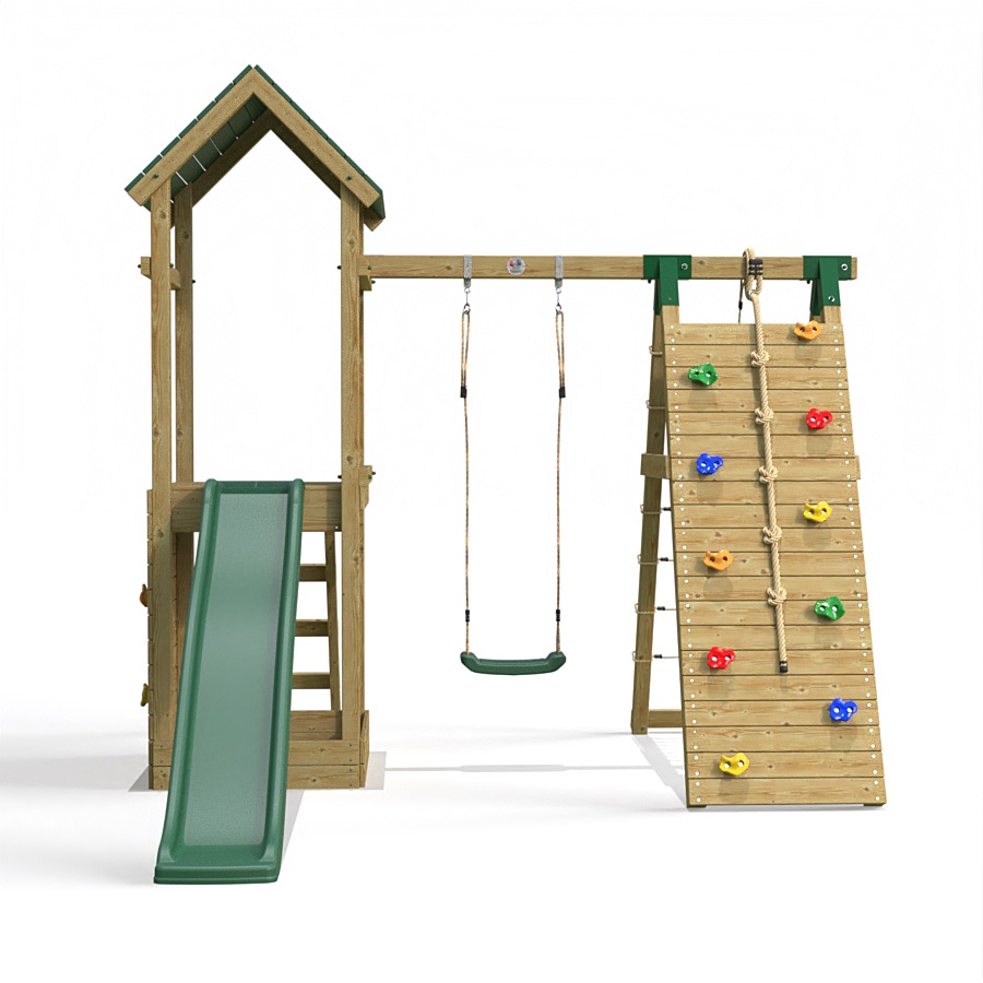 Little Rascals Wooden Climbing Frame & Single Swing Set with Climbing ...