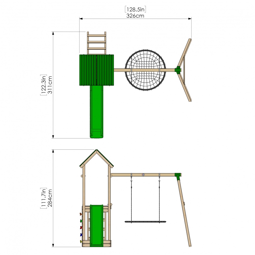 Little Rascals Wooden Climbing Frame with Nest Swing.