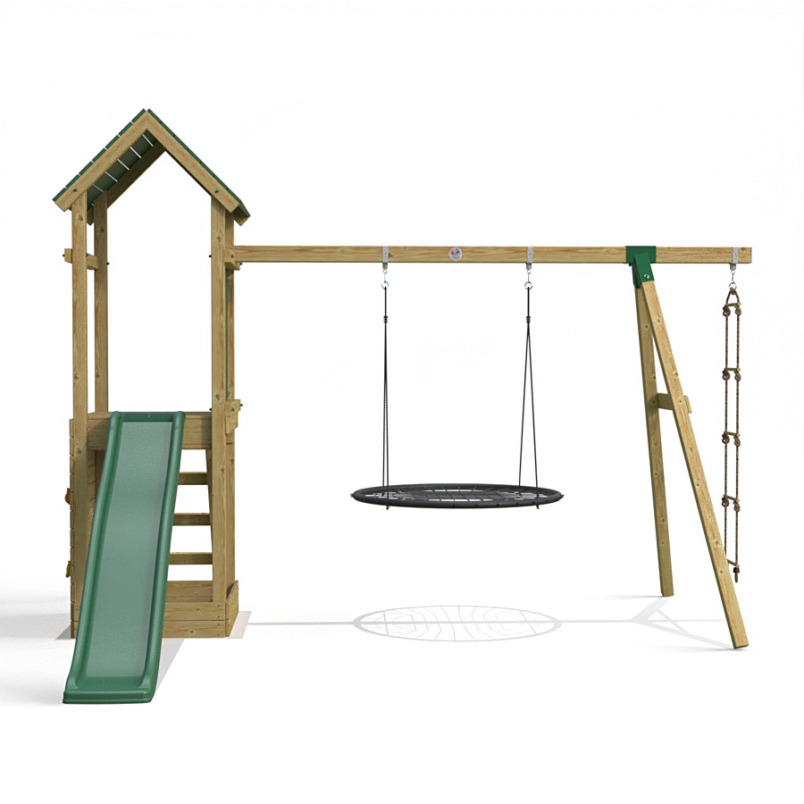 Little Rascals Wooden Climbing Frame & Double Swing Set with Nest Swing ...