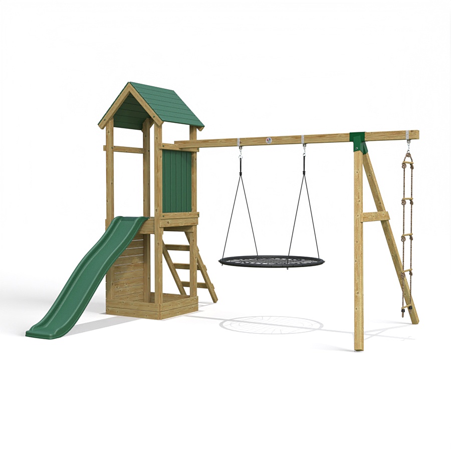 Little Rascals Wooden Climbing Frame & Double Swing Set with Nest Swing ...