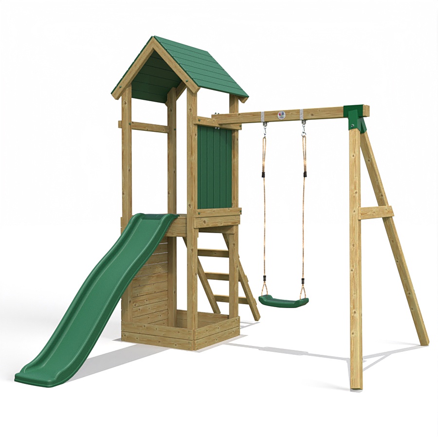 Little Rascals Wooden Climbing Frame & Single Swing Set with Swing Seat
