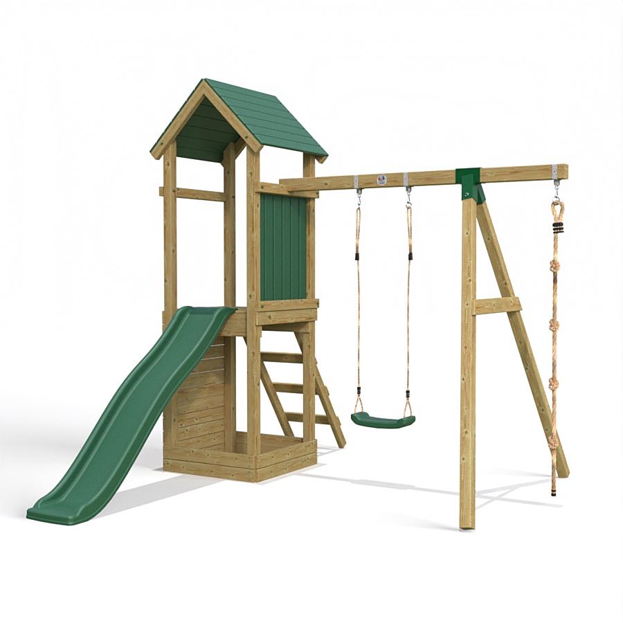 Little Rascals Wooden Climbing Frame & Double Swing Set with Swing Seat ...