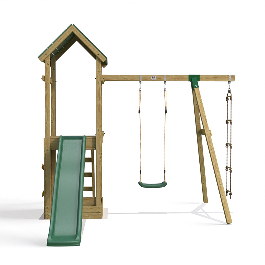 Little Rascals Wooden Climbing Frame & Double Swing Set with Swing Seat ...