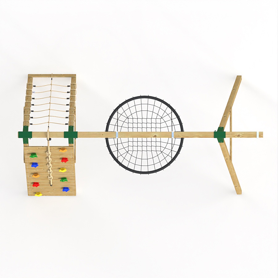 Little Rascals Wooden Single Swing Set with Climbing Wall/Net, Nest ...