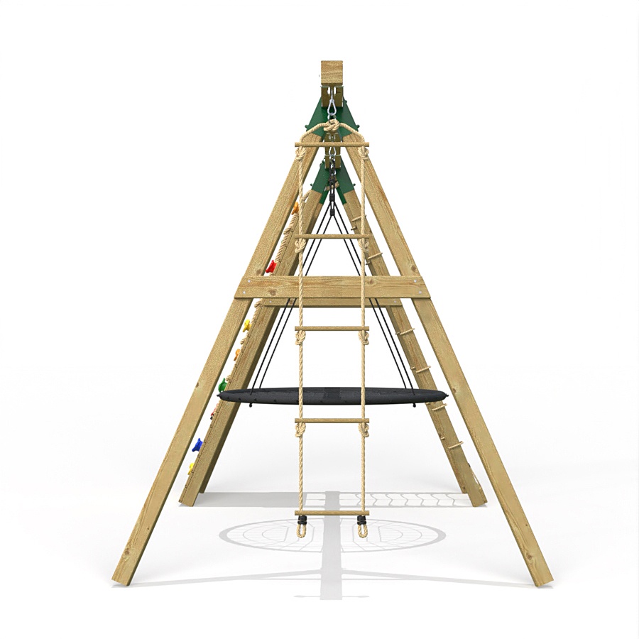 Little Rascals Wooden Single Swing Set with Climbing Wall/Net, Nest ...