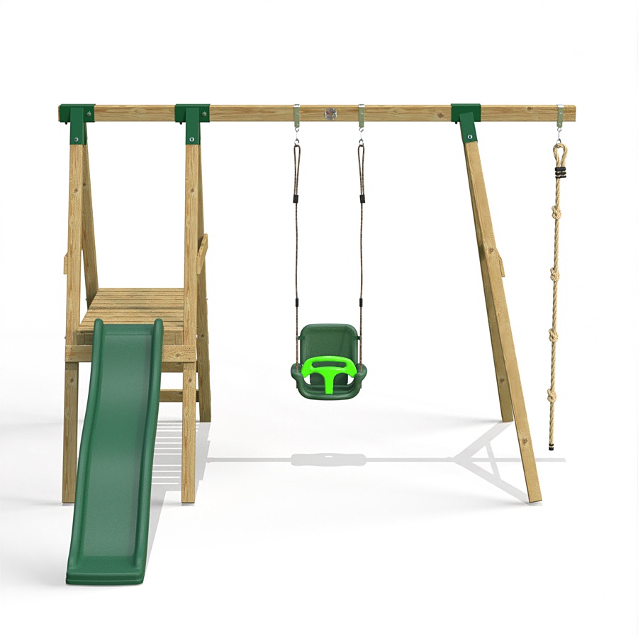 Little Rascals Wooden Single Swing Set with Slide, 3 in 1 Baby Seat ...