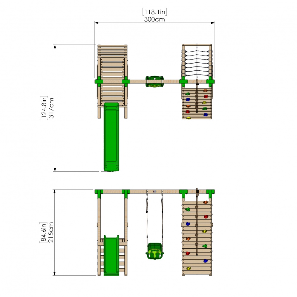 Little Rascals Wooden Single Swing Set with Slide, Climbing Wall/Net ...