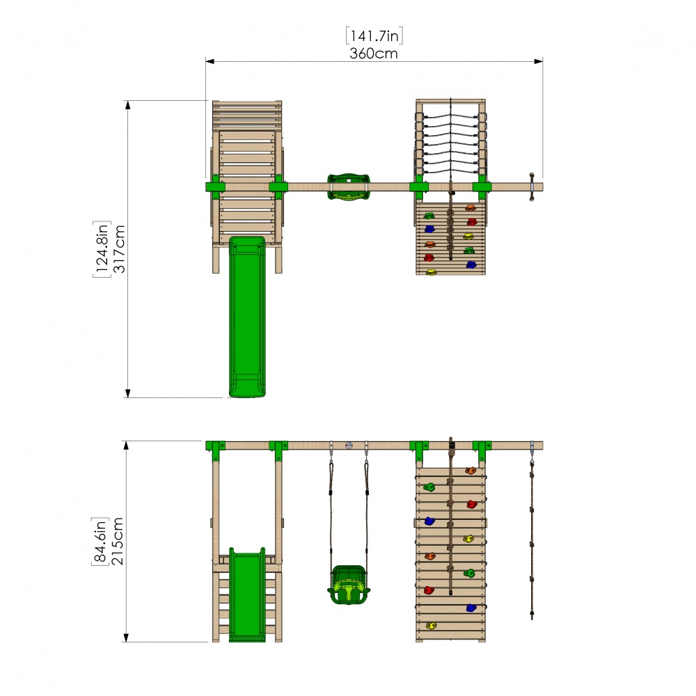Little Rascals Wooden Single Swing Set with Slide, Climbing Wall/Net, 3 ...