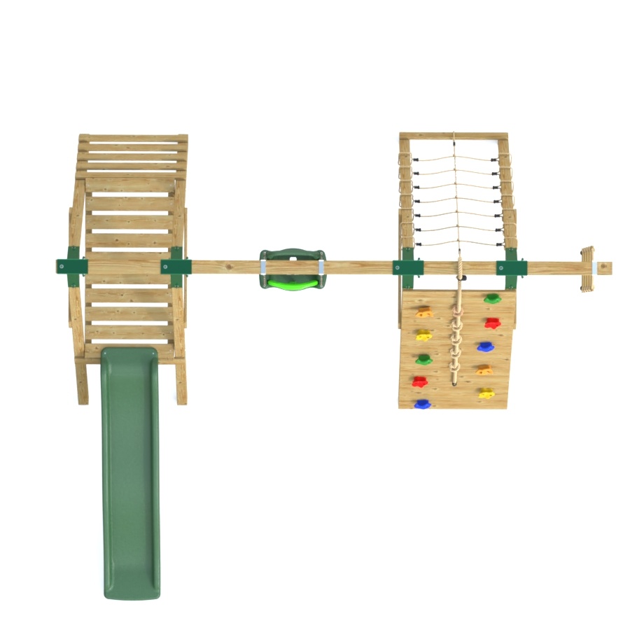 Little Rascals Wooden Single Swing Set with Slide, Climbing Wall/Net, 3 ...