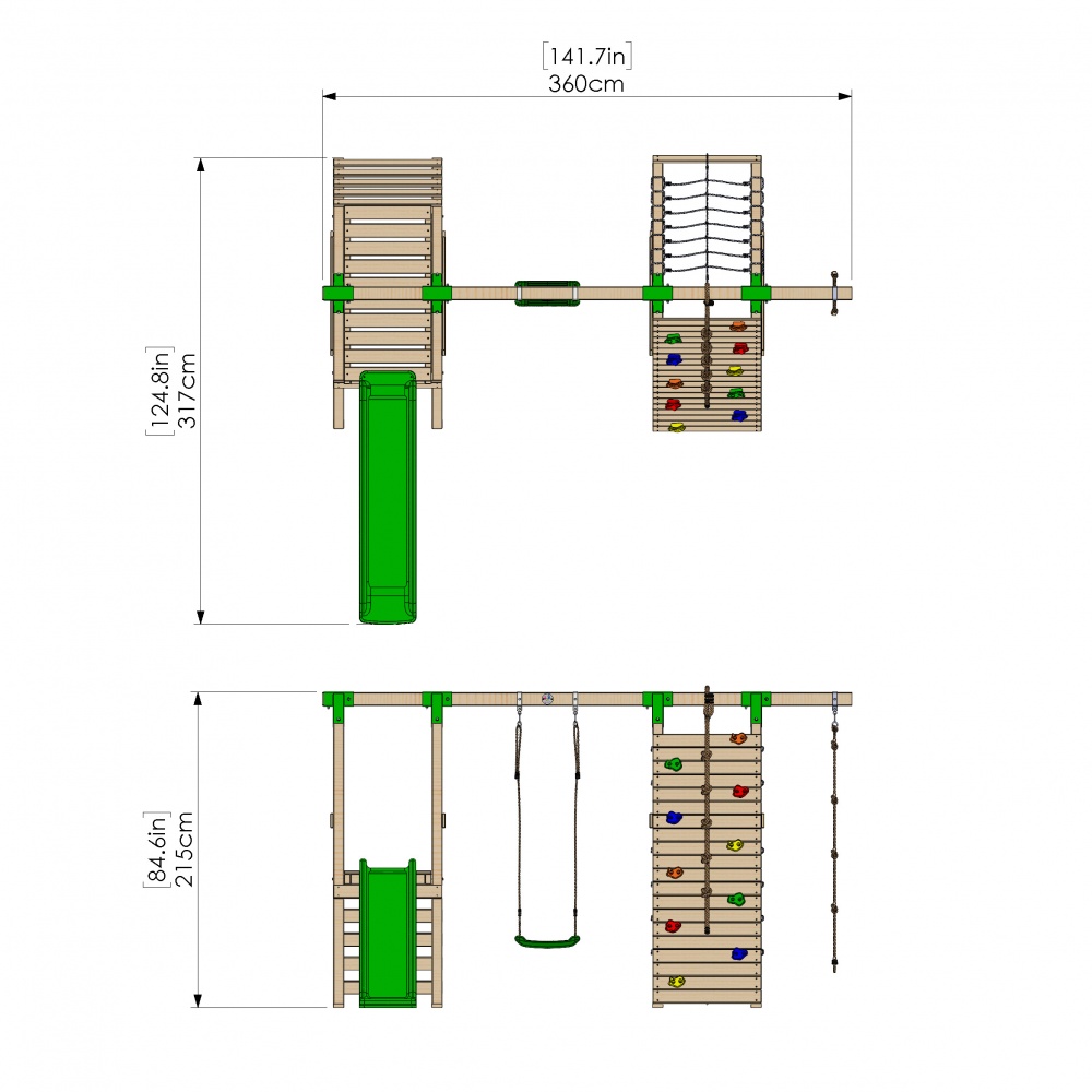 Little Rascals Wooden Single Swing Set with Slide, Climbing Wall/Net ...