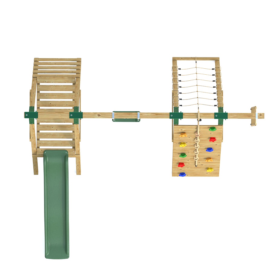 Little Rascals Wooden Single Swing Set with Slide, Climbing Wall/Net ...