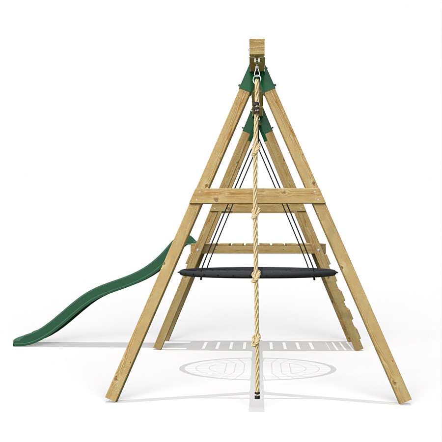 Little Rascals Wooden Single Swing Set with Slide, Nest Swing & Rope Ladder