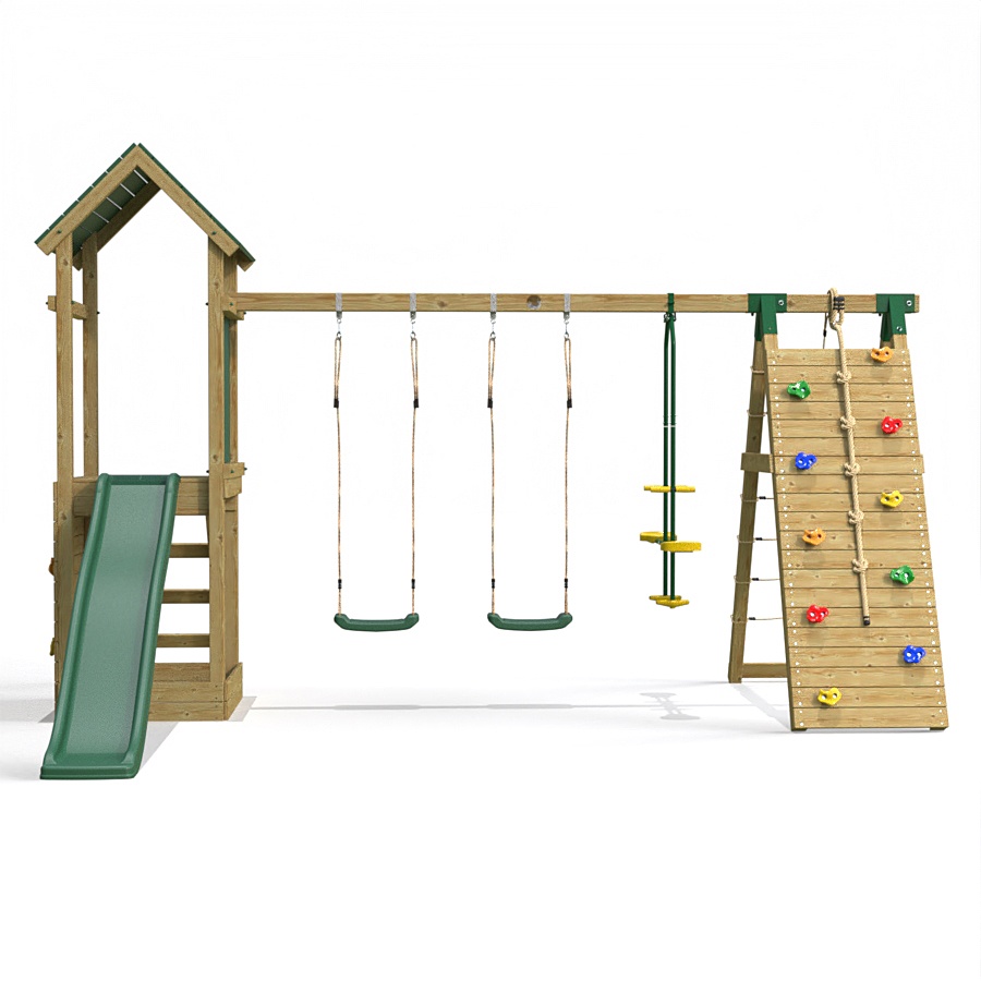 Little Rascals Wooden Climbing Frame & Triple Swing Set with Climbing ...
