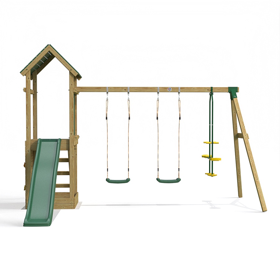 Little Rascals Wooden Climbing Frame & Triple Swing Set with 2 Swing ...