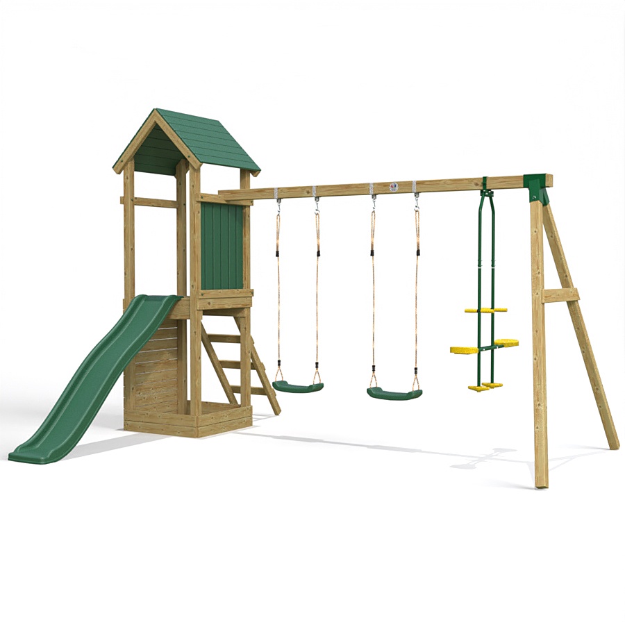 Little Rascals Wooden Climbing Frame & Triple Swing Set with 2 Swing ...